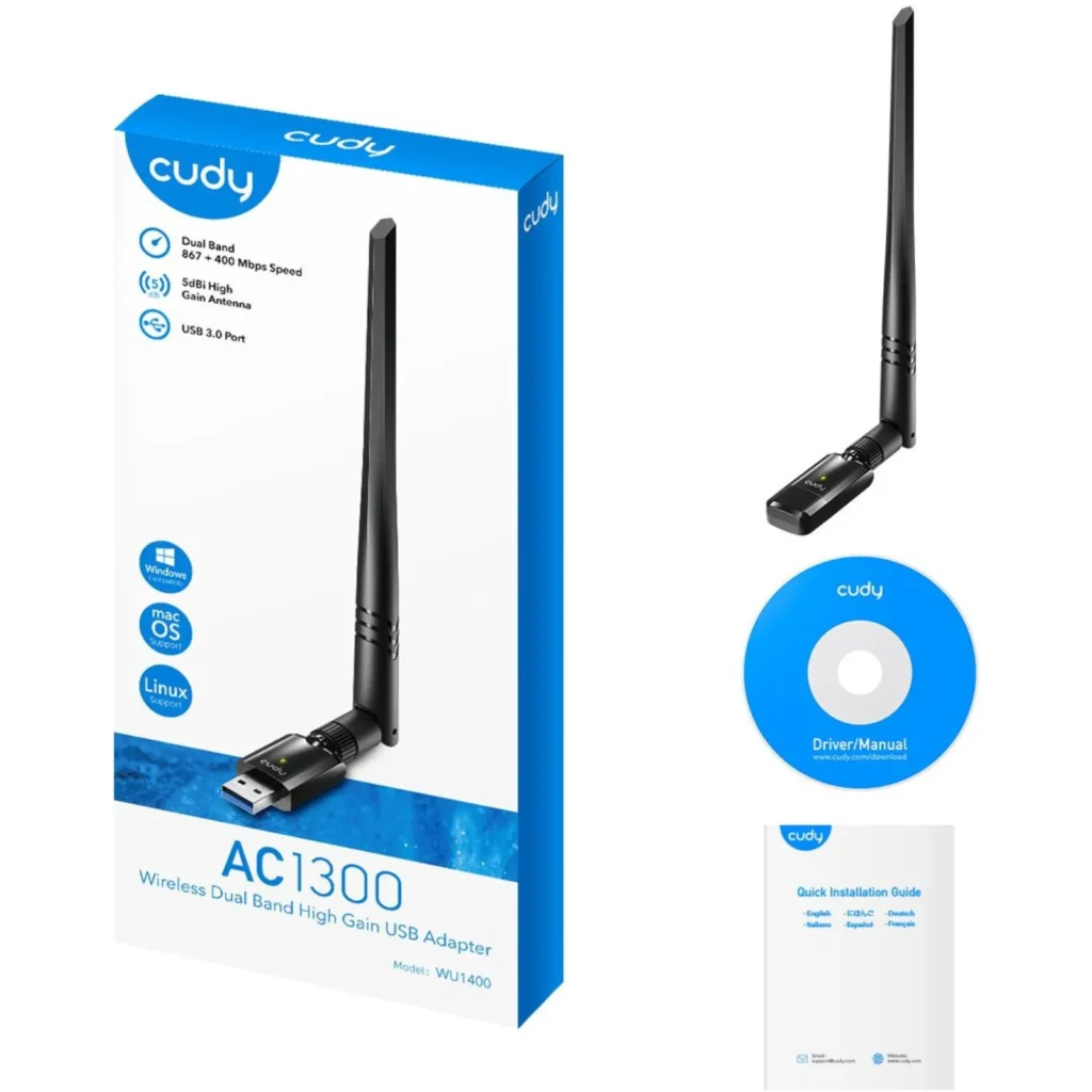 CUDY WU1400 AC1300 WI-FI HIGH GAIN USB 3.0 ADAPTER - Eurosec